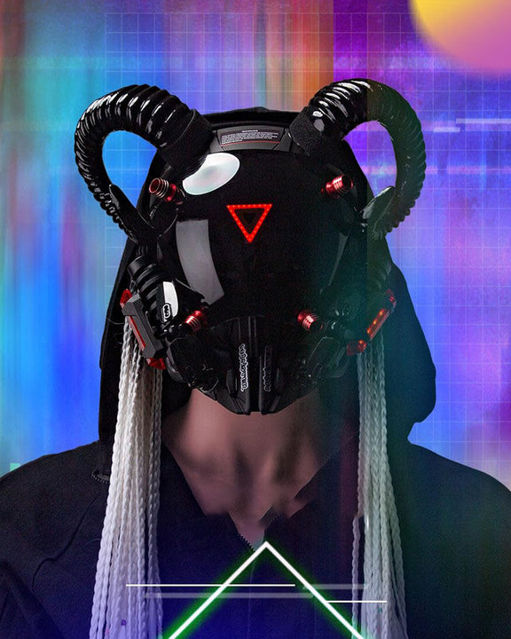 Black Goat Horns LED Cyberpunk Helmet Mask – Techwear Official