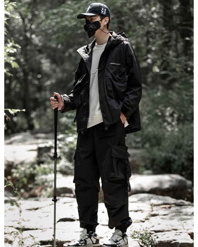 Functional Black Pocket Ribbon Cargo Pants – Techwear Official