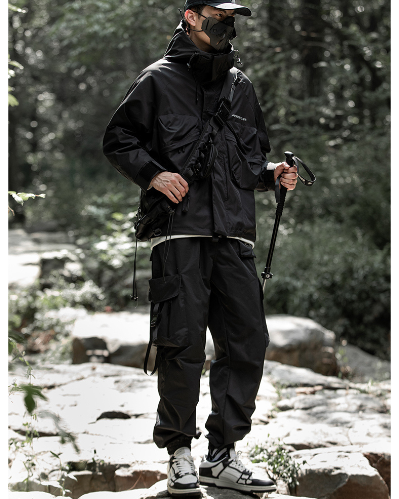 Functional Black Pocket Ribbon Cargo Pants – Techwear Official