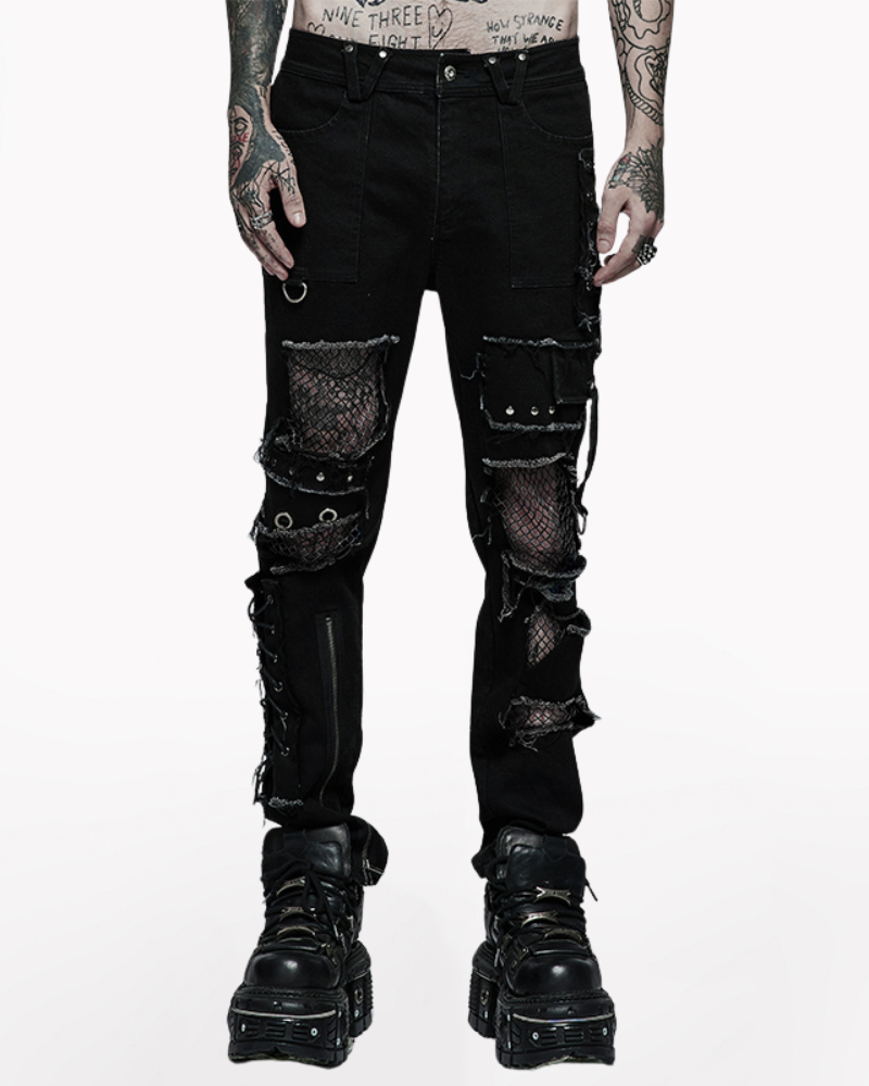 Gothic Rock Ripped Washed Punk Pants – Techwear Official