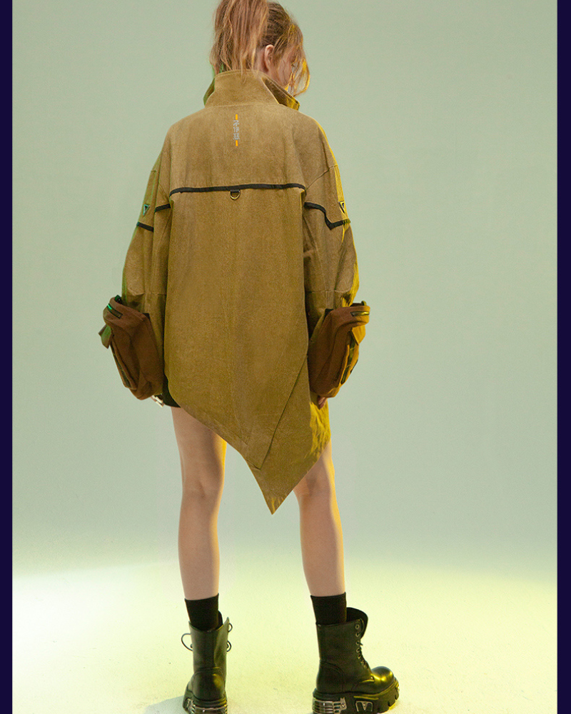 XIPHEVIL Cyberpunk Outfits Sandstone Asymmetrical Jacket – Techwear ...