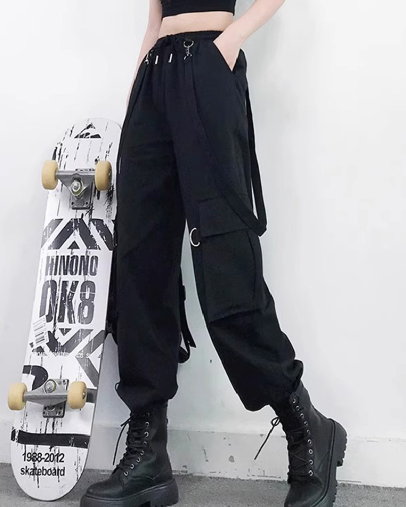 Techwear Women Black Straps Cargo Pants – Techwear Official