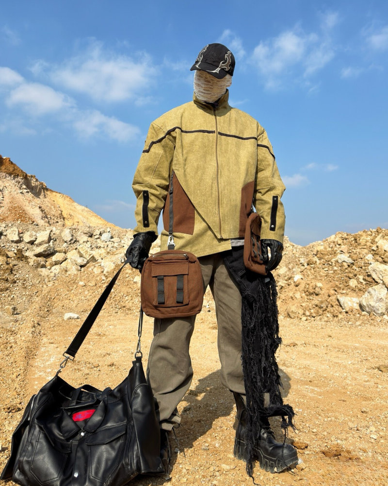 XIPHEVIL Cyberpunk Outfits Sandstone Asymmetrical Jacket – Techwear ...