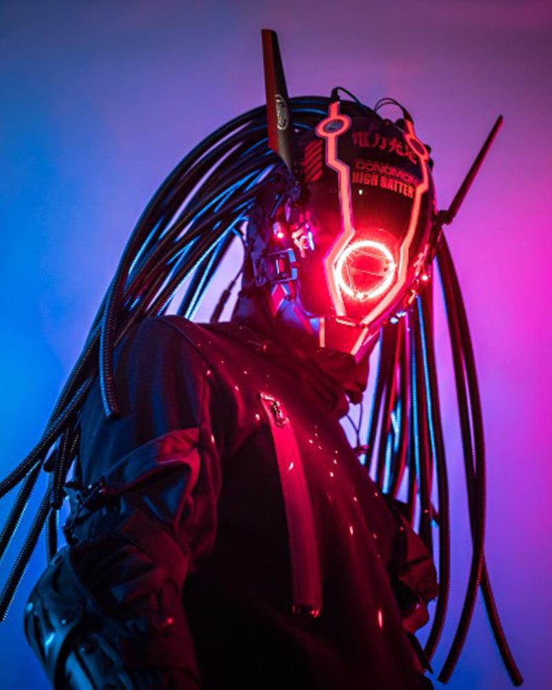 Samurai Dreadlocks LED Cyberpunk Helmet Mask (LEDs available in 7 colo ...