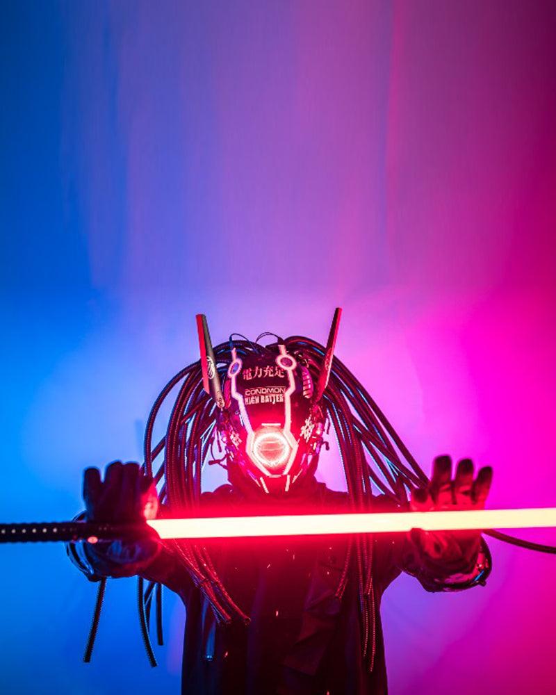 Samurai Dreadlocks LED Cyberpunk Helmet Mask (LEDs available in 7 colo ...
