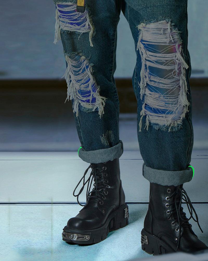 XIPHEVIL Cyberpunk Laser Destroyed Unisex Y2K Jeans – Techwear Official