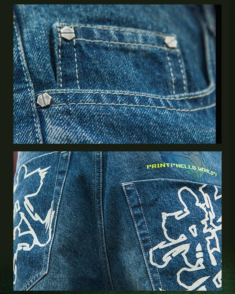 XIPHEVIL Cyberpunk Laser Destroyed Unisex Y2K Jeans – Techwear Official