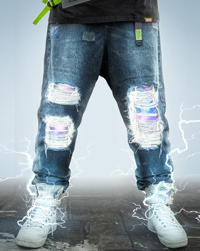 XIPHEVIL Cyberpunk Laser Destroyed Unisex Y2K Jeans – Techwear Official
