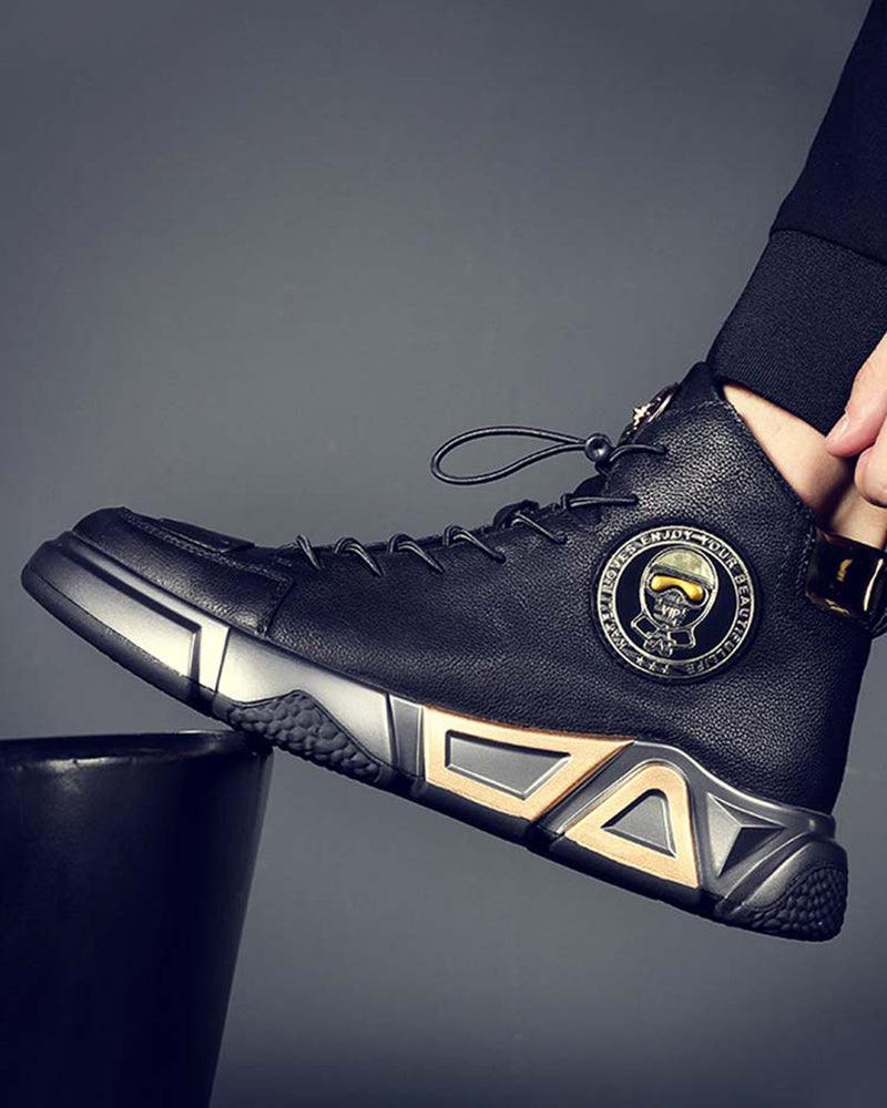 Motorcycle Leather High-top Techwear Sneakers – Techwear Official